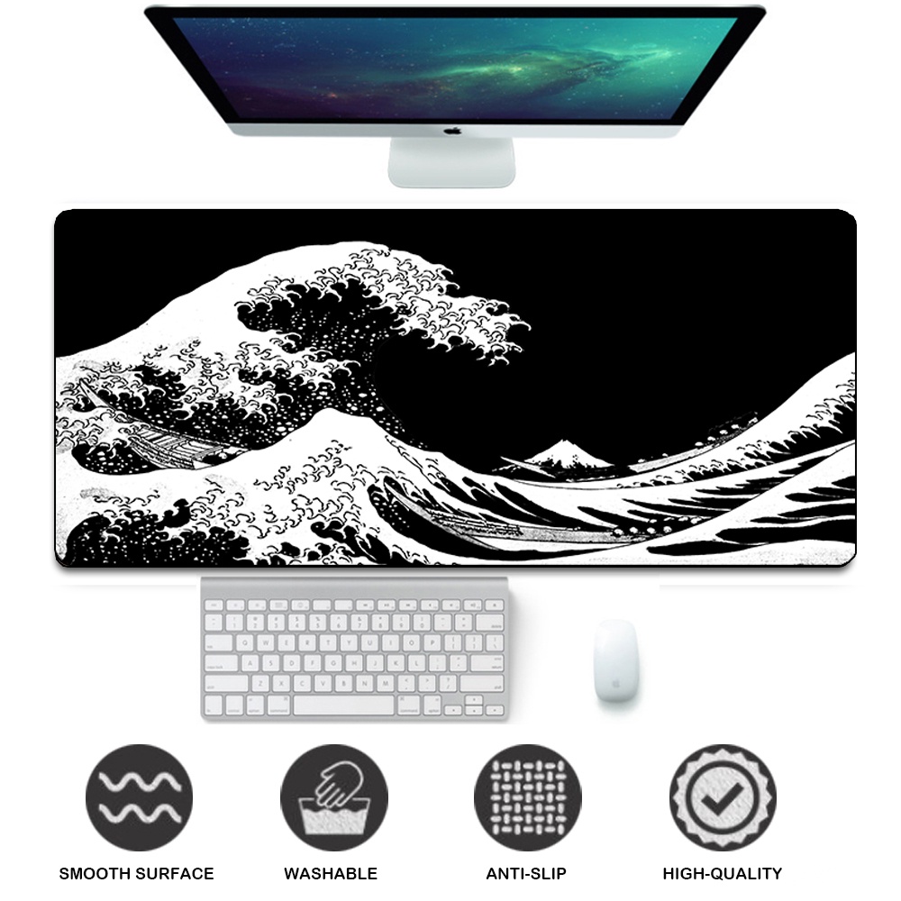 2MM Mousepad Black Great Wave Custom Printed Large Extended Mousepad ...