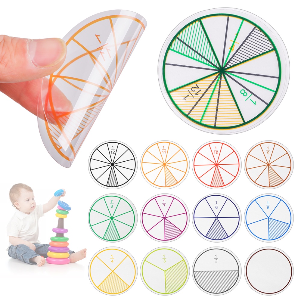12Pcs Numbered Fractions Circles Chips Learning Mathematics Score ...