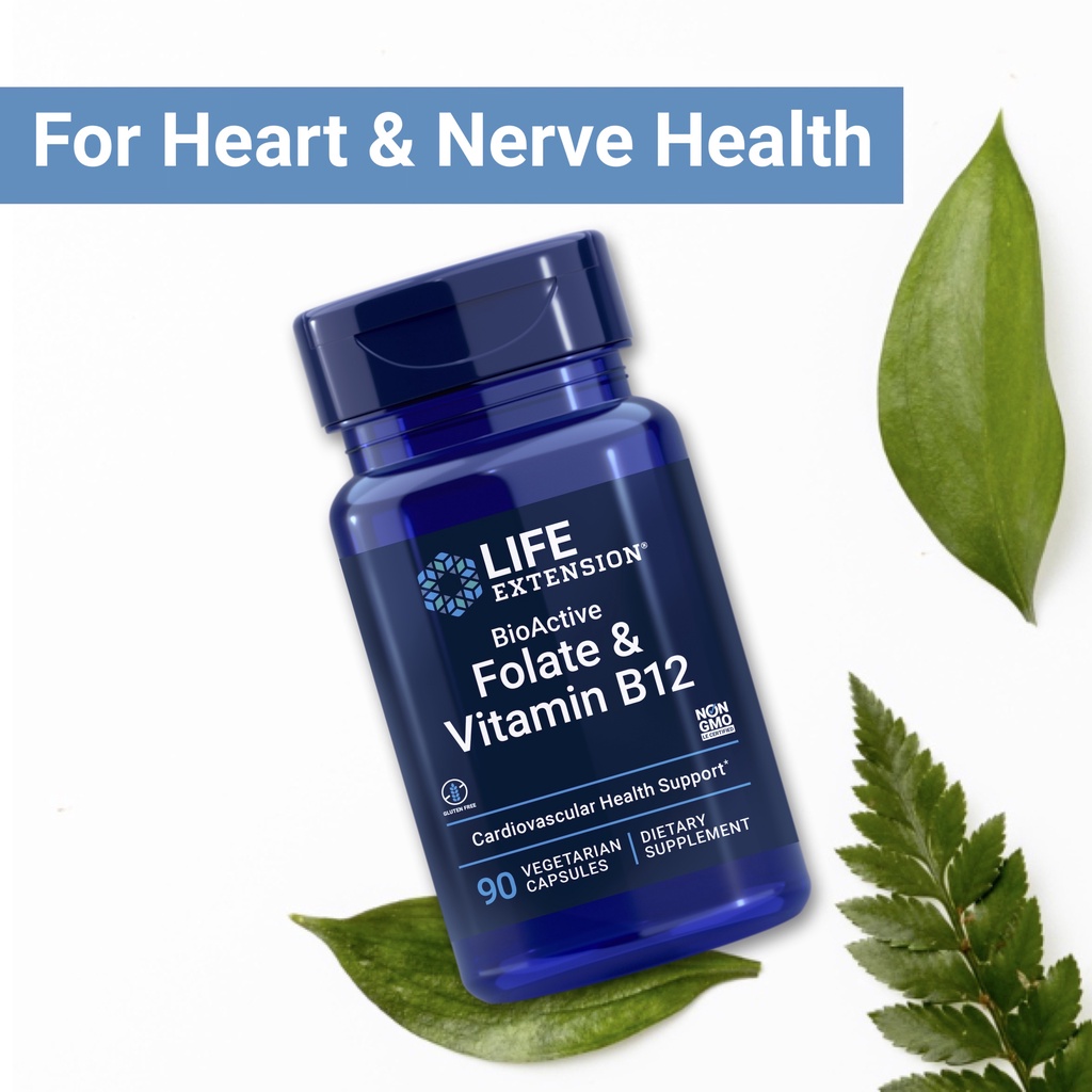 Life Extension BioActive Folate & Vitamin B12 Supplement for Heart ...