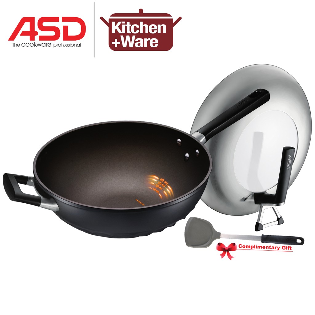 ASD 32cm Tornado Elite I.H. Die Cast Chef Skillet Wok with Self ...