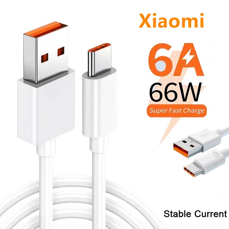 Xiaomi 66W 6A Super Fast Charger Cable Fast USB Type C Charging Data Cord Quick Charger Cable ...