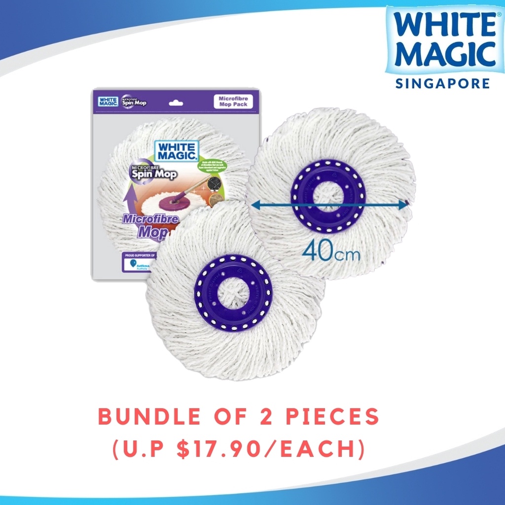 White Magic Spin Mop Microfibre Mop Head [ Bundle of 2 ] | Shopee Singapore