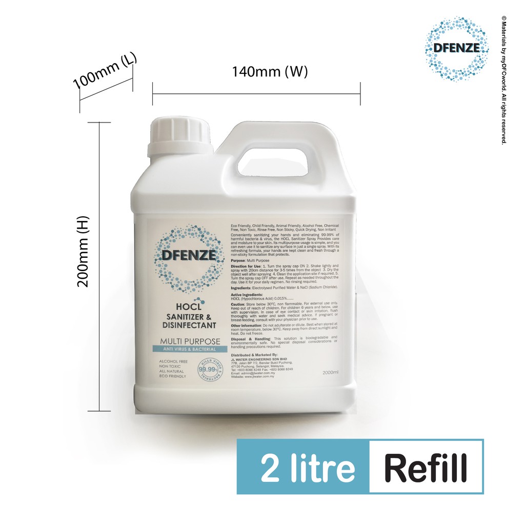 Dfenze HOCL Sanitizer & Disinfectant (2000ml Refill) | Shopee Singapore