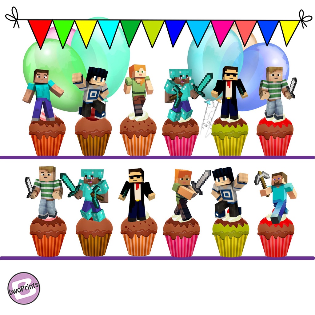 Minecraft Cupcake Topper Cake Topper Banner Gift Tag Stickers Label ...
