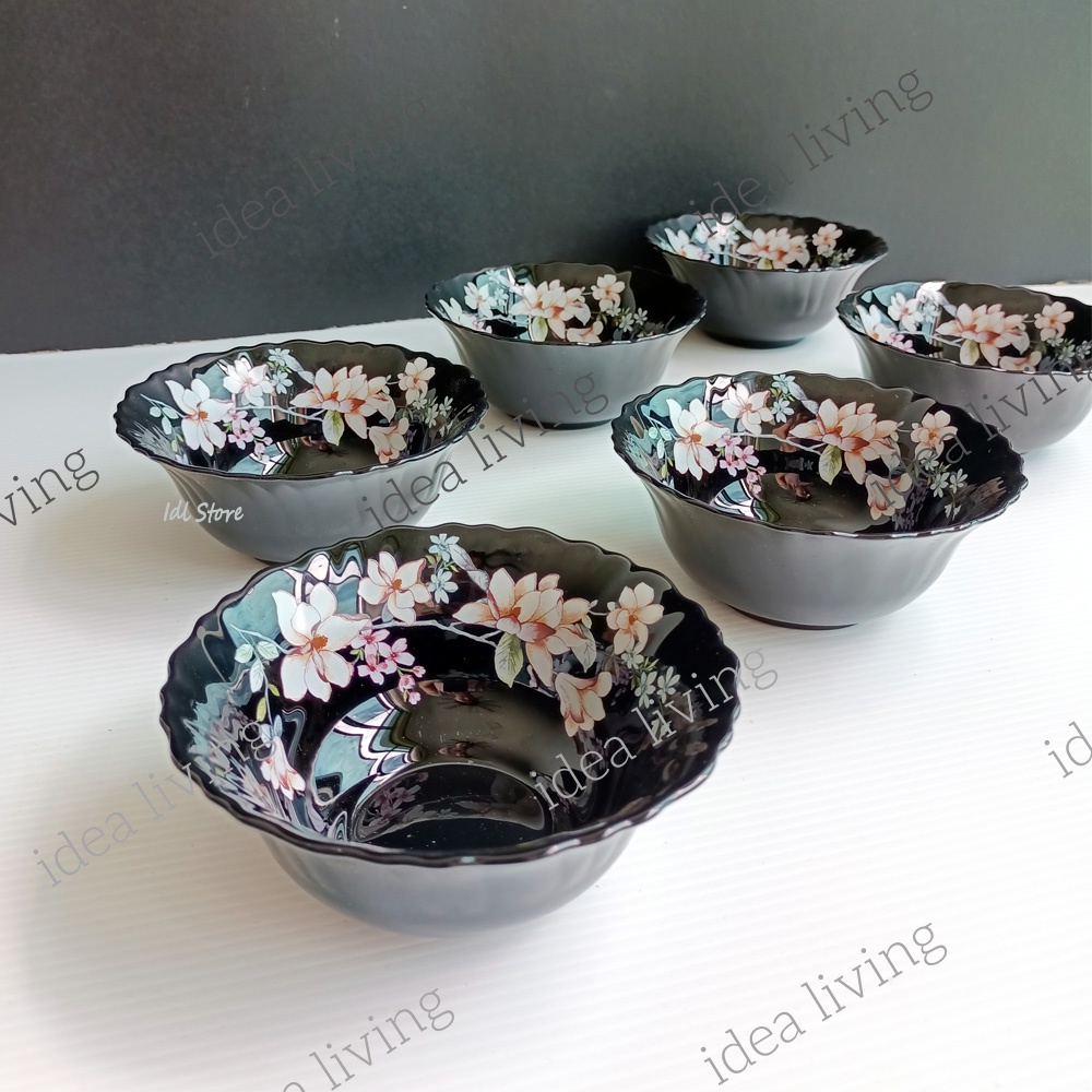 6 Pcs 5 Inch Black Glass Bowl Multi Purpose Pinggan Mangkuk Pinggan ...