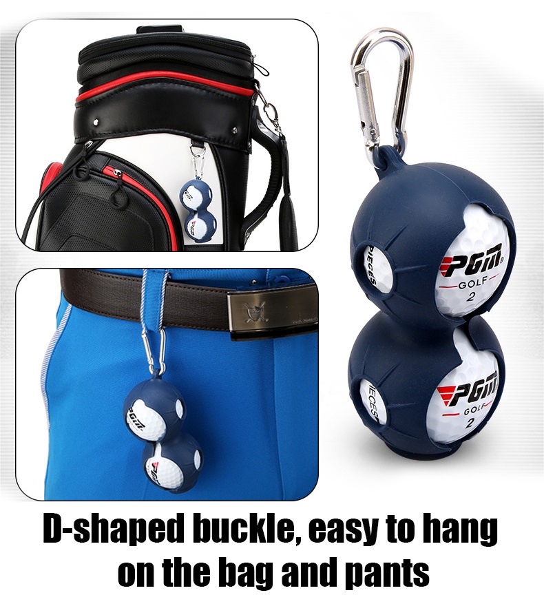 PGM accessories portable mini soft silicone golf ball holder with snap clip in color navy blue ...