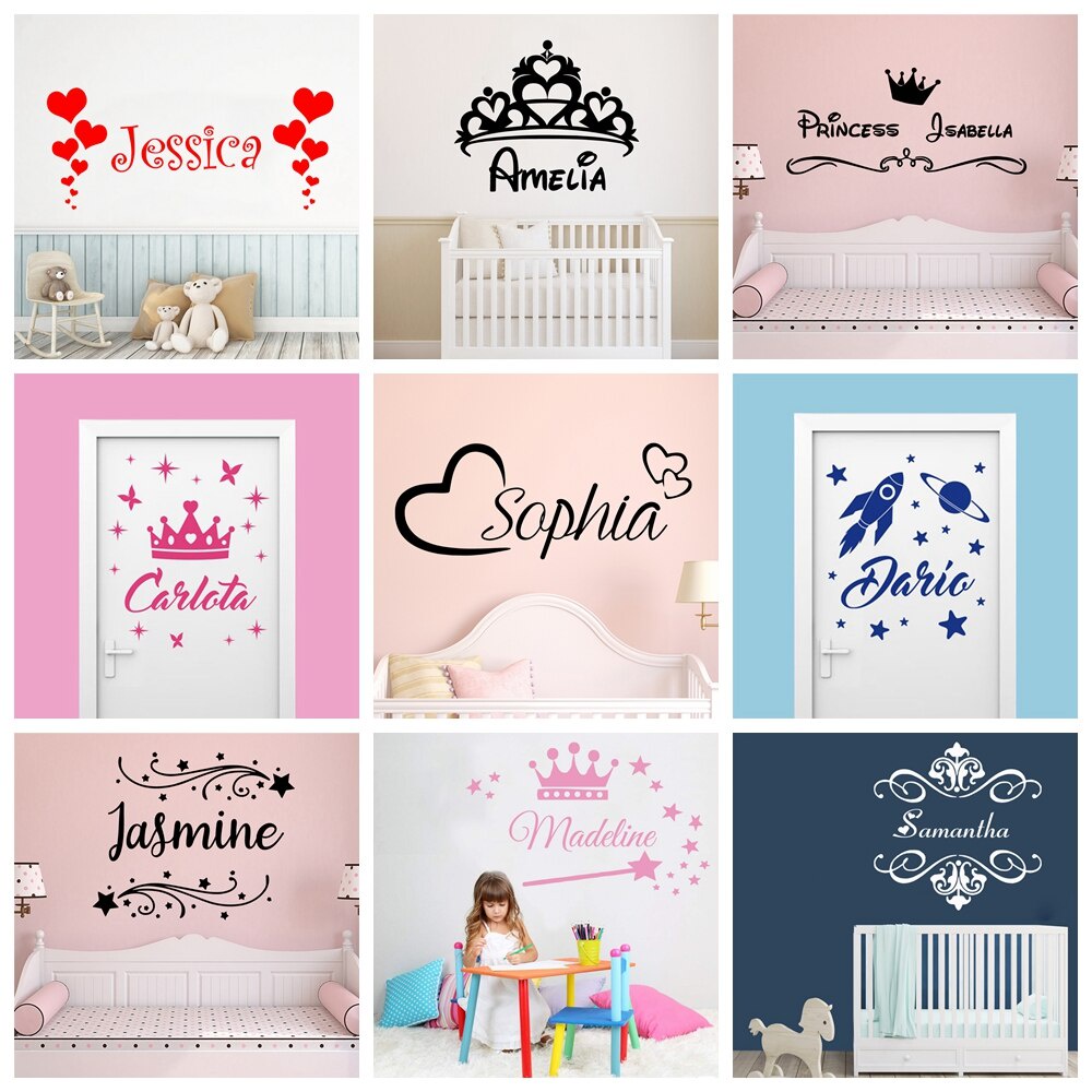 Customized Name Nursery Wall Stickers Vinyl Art Decals For kids Bedroom ...