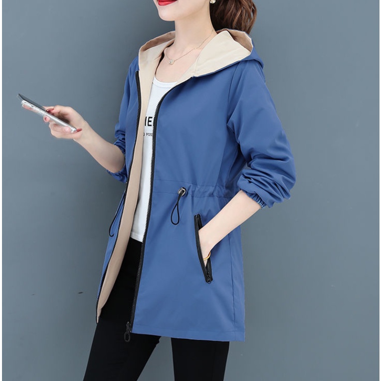 Double-sided long trench coat women spring and autumn windbreaker ...