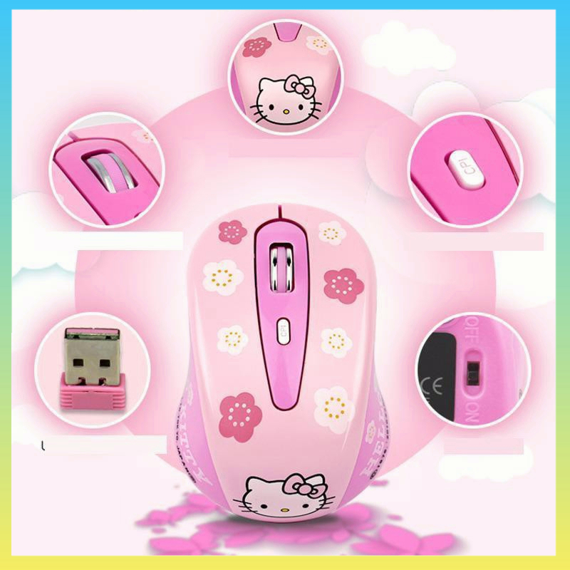 Cute Hello Kitty Pink Wireless Computer Mouse Mini Optical Mouse Silent ...