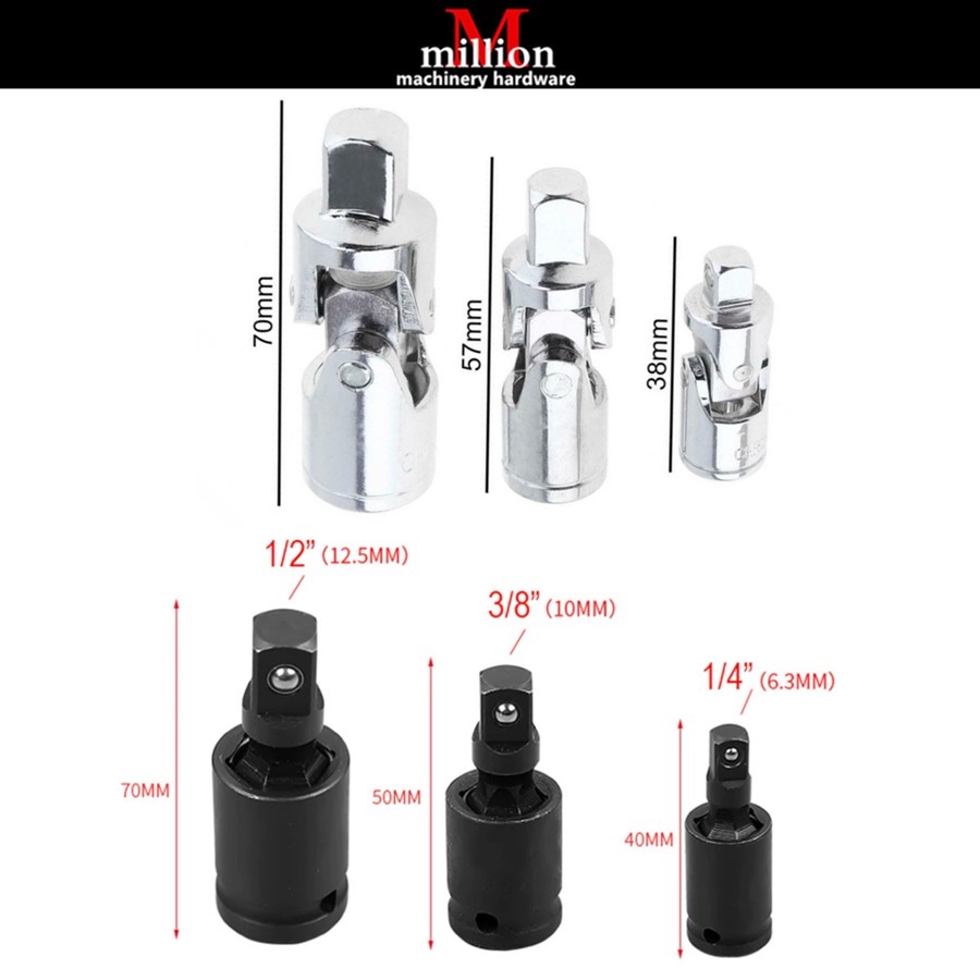 1/4" 3/8" 1/2” Universal Joint Bar Socket Extension Bar Socket Impact ...