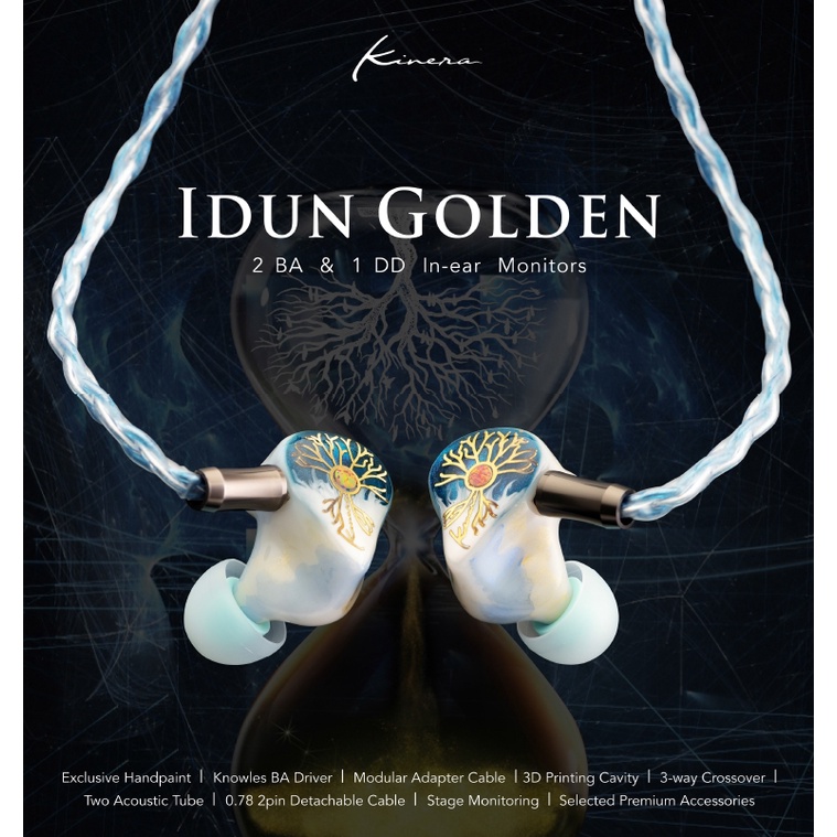 KINERA IDUN Golden Earbuds 2BA + 1DD in-ear Monitors Hybrid Earphones ...