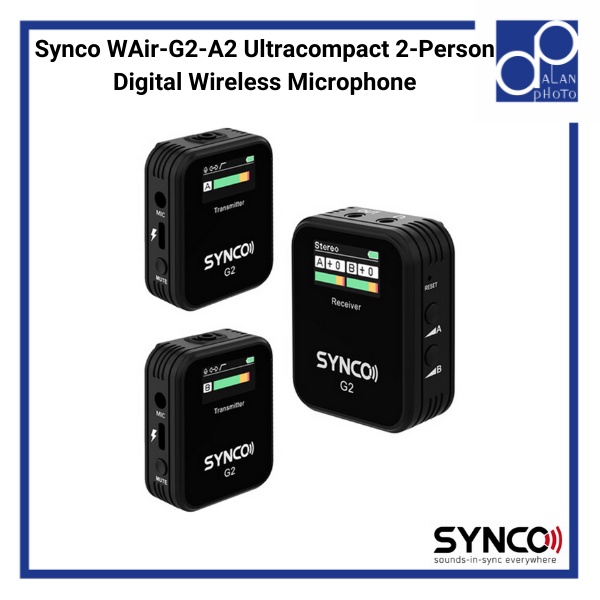 Synco WAir-G2-A2 Ultracompact 2-Person Digital Wireless Microphone Live Streaming Speech ...