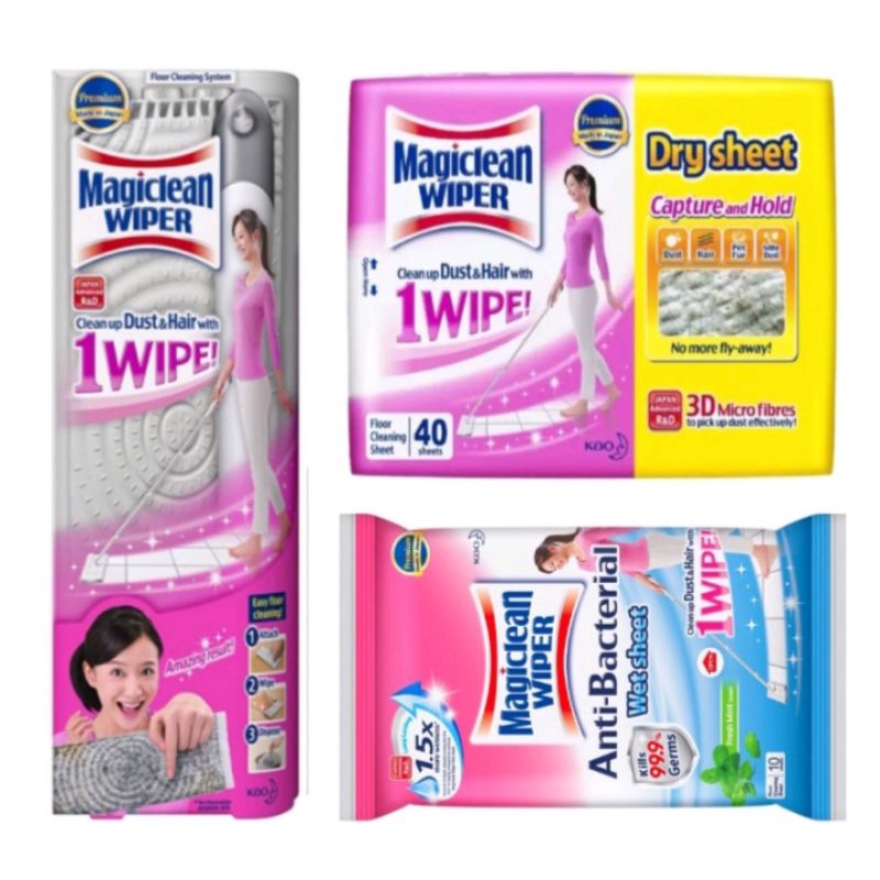 Kao Magiclean Wiper Mop Stick Set/Dry Sheet/Wet Sheet/Handy Duster ...
