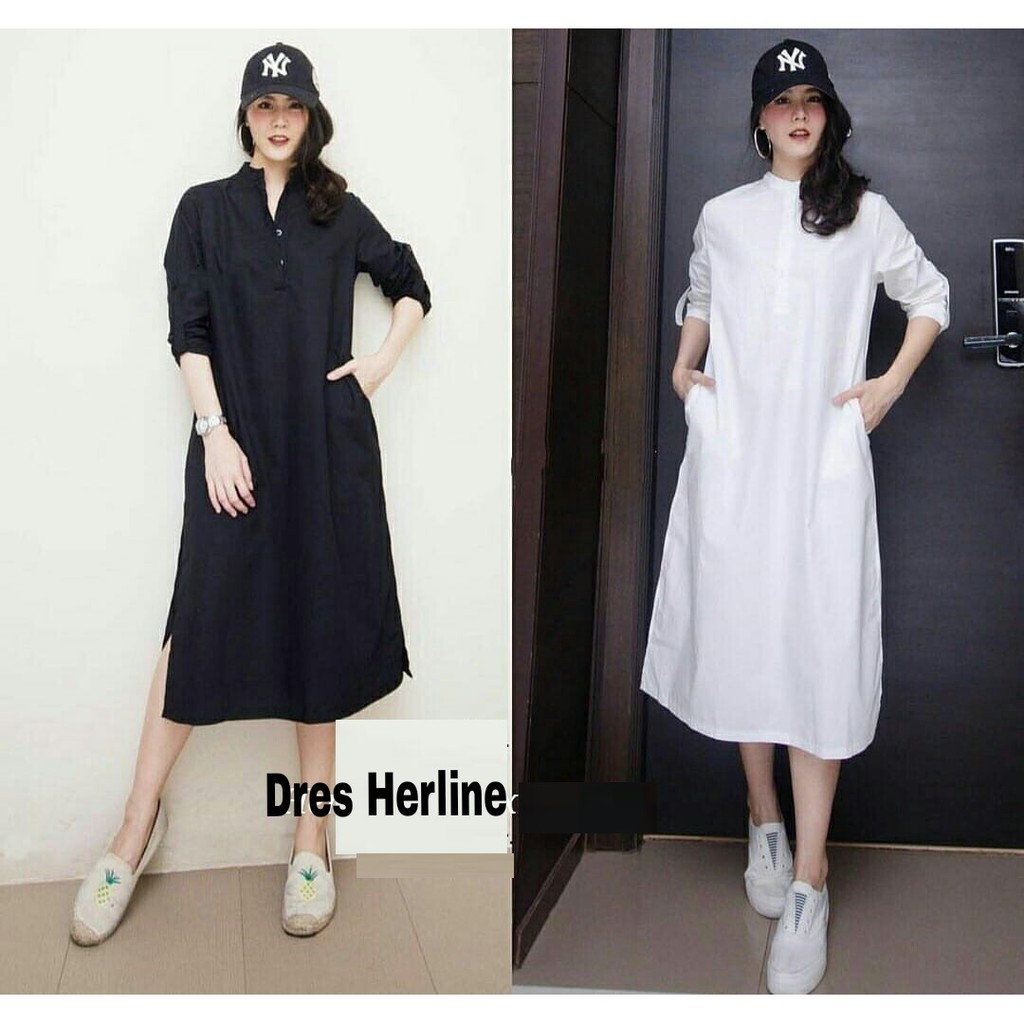 KATUN HITAM PUTIH [dress Herline RO] Black And White Cotton Women's ...