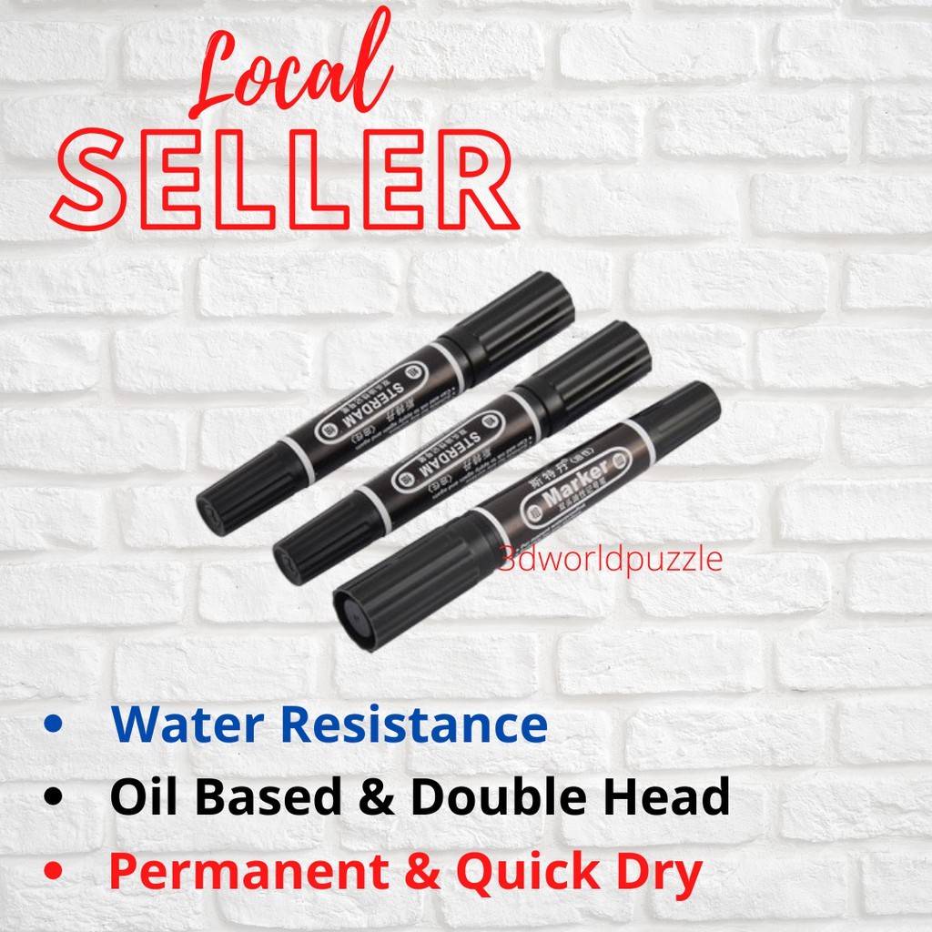 Double-head Permanent Marker Pen Oil-based with Bullet & Chisel Tips ...