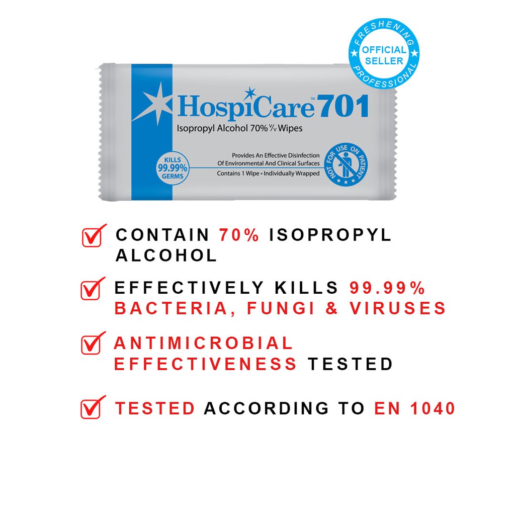 HospiCare 70% IPA 701 Alcohol Wipes x100 Sheets (Individually Wrapped ...