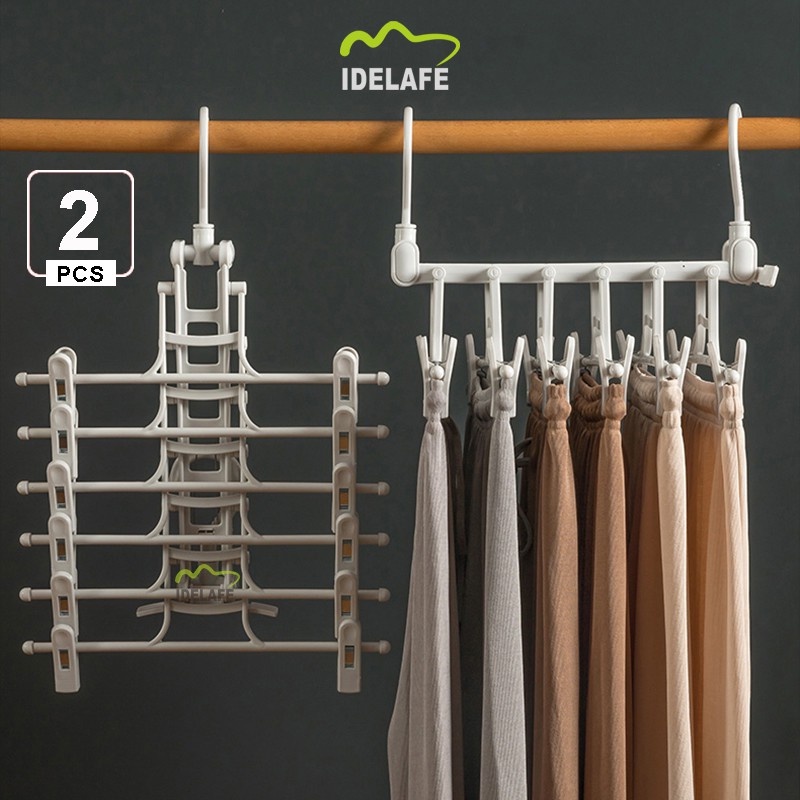 Idelafe 2PCS Multi-layer Trousers Hangers Multipurpose Folding Hangers ...