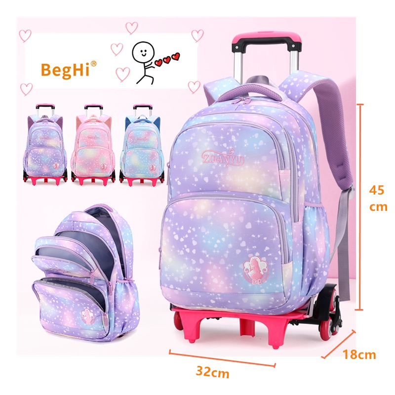 ZIRANYU Trolley School Bag Primary School 2 or 6 Wheels Waterproof ...