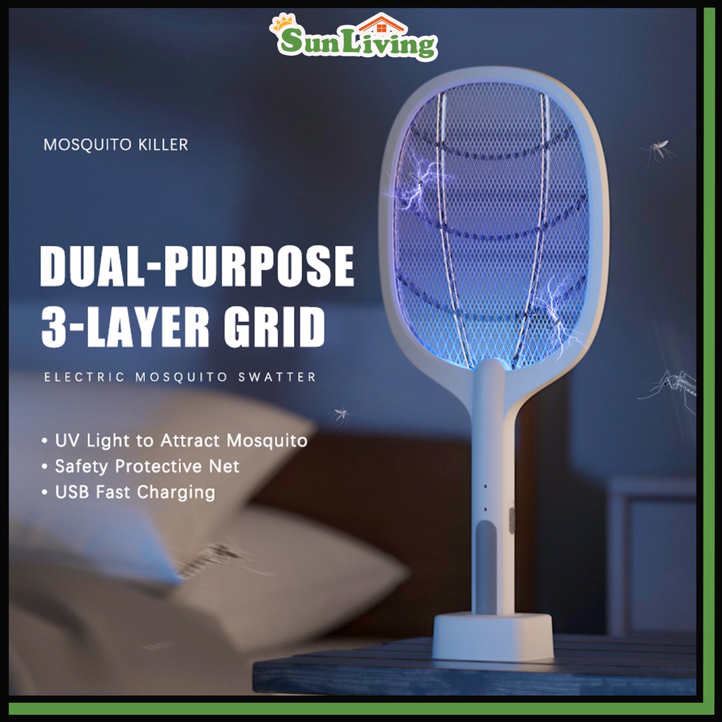2-in-1 Electric Mosquito Racket USB Rechargeable Handheld Fly Swatter ...