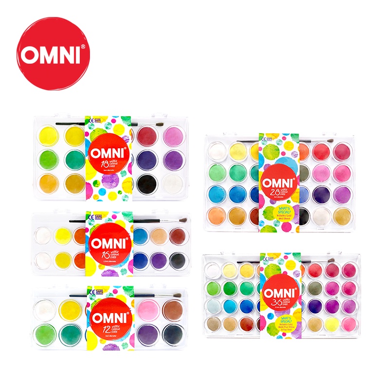 OMNI WATER COLOR CAKE PAINT, 12/16/18/28/36 COLORS | Shopee Singapore