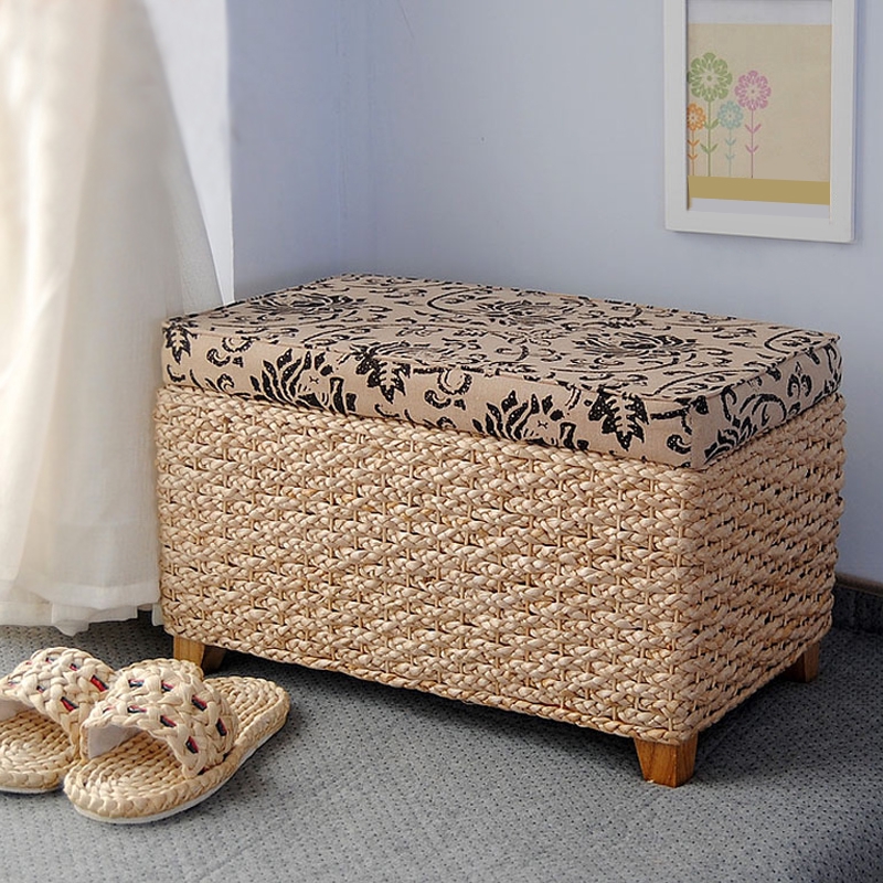 TLQ Rattan storage stool woven storage stool storage box stool storage ...