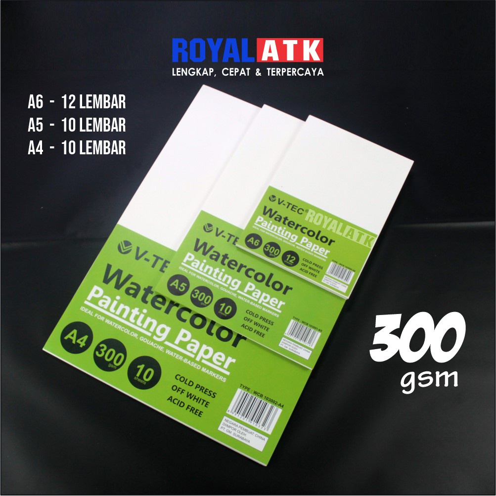 V-tec Watercolor Painting Paper A6 A5 A4 A3 300 Gsm Water color Paper ...