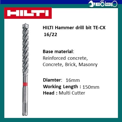 HILTI Hammer/Concrete Drill Bit TE-CX 16/22 16mm x 150mm | Shopee Singapore