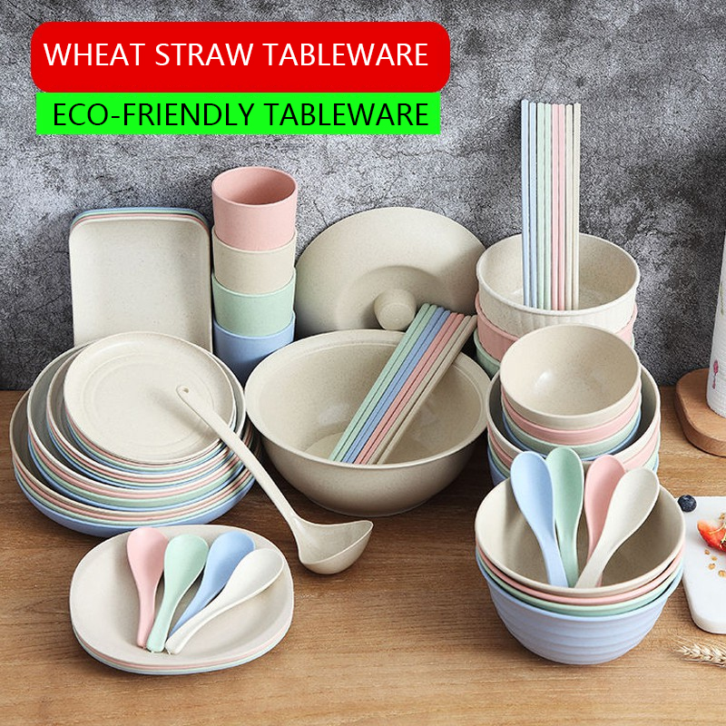 Wheat straw, eco-friendly tableware, bowls and plates, chopsticks and ...