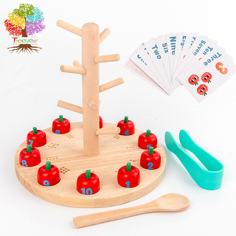 Counting Apples Toy, Montessori Counting Toys for Toddlers, Wooden ...