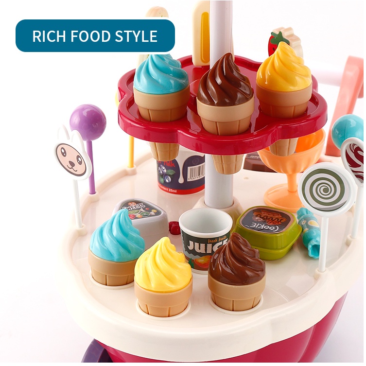 Musical Ice Cream Trolley Pretend Play Set Aiskrim Candy Cart Toy for ...
