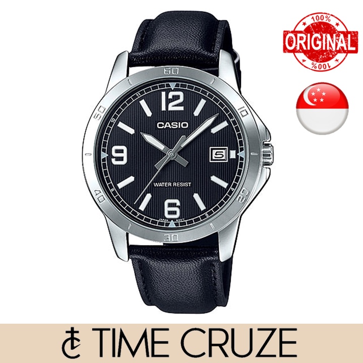 [Time Cruze] Casio MTP-V004 Quartz Black Leather Strap Black Dial Men Watch MTP-V004L-1BUDF MTP ...