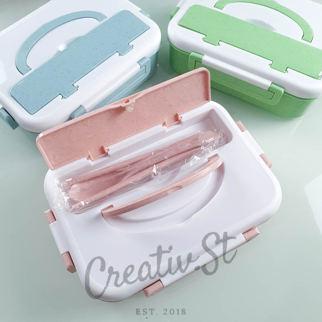 Pastel Lunch Box 3 Compartments Children's Lunch Box Including Cutlery ...