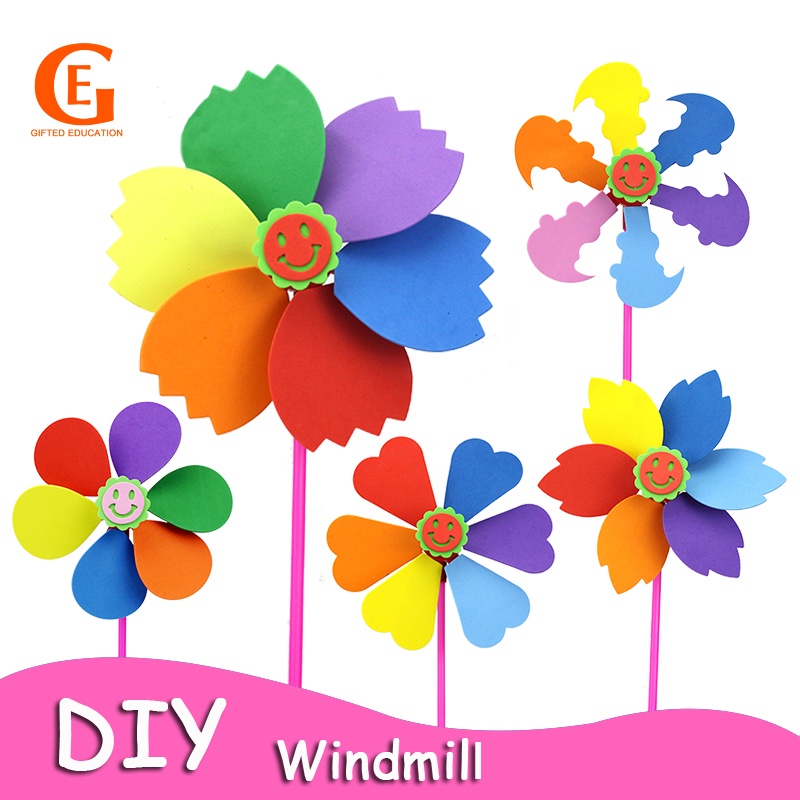 DIY EVA Windmill Toys Children Handmade Colorful Pinwheel Handcraft Creative Outdoor Educational ...