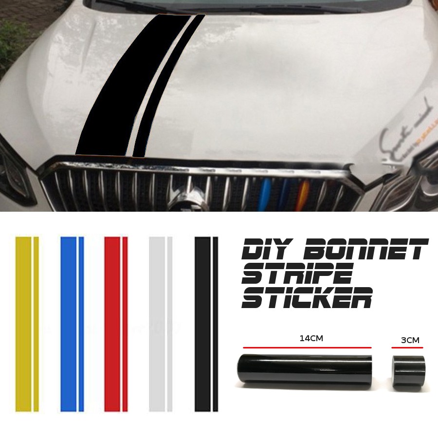 Car Bonnet Racing Stripe Sticker Vinyl Cover Decal Stripe Wrap Decal ...