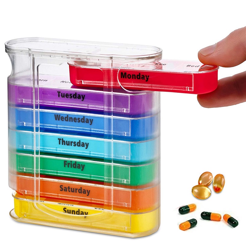 Portable Weekly 7 Days Pill Box/Colorful Design Stackable 4 Times a Day ...
