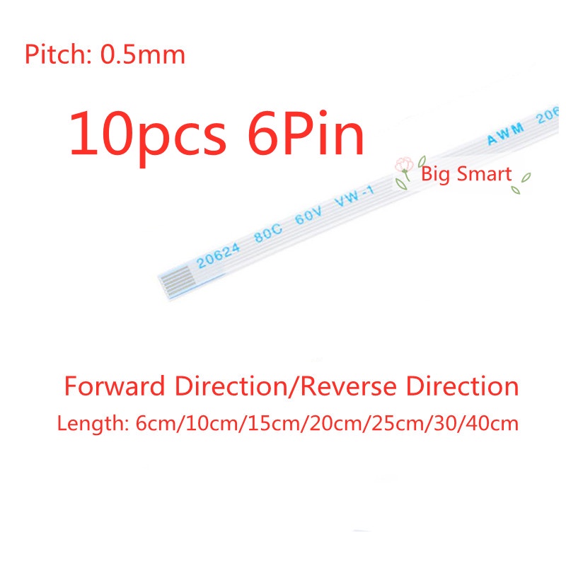 10Pcs 6 pin FFC FPC Ribbon Flexible Flat Cable LCD Cable 6P 60V Same ...