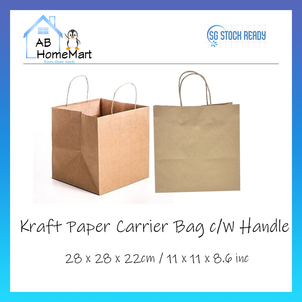 💯 [SG STOCK] - LARGE Kraft Paper Carrier Bag c/w Handle / Cake paper ...