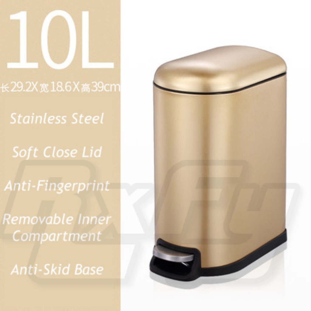 10L Gold Rubbish Bin Trash Can Pedal Dust Garbage Waste Dustbin Step ...