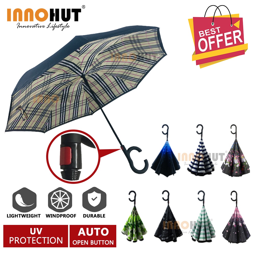 Innohut Automatic Upside Down Double Layer Inverted Reverse Umbrella ...
