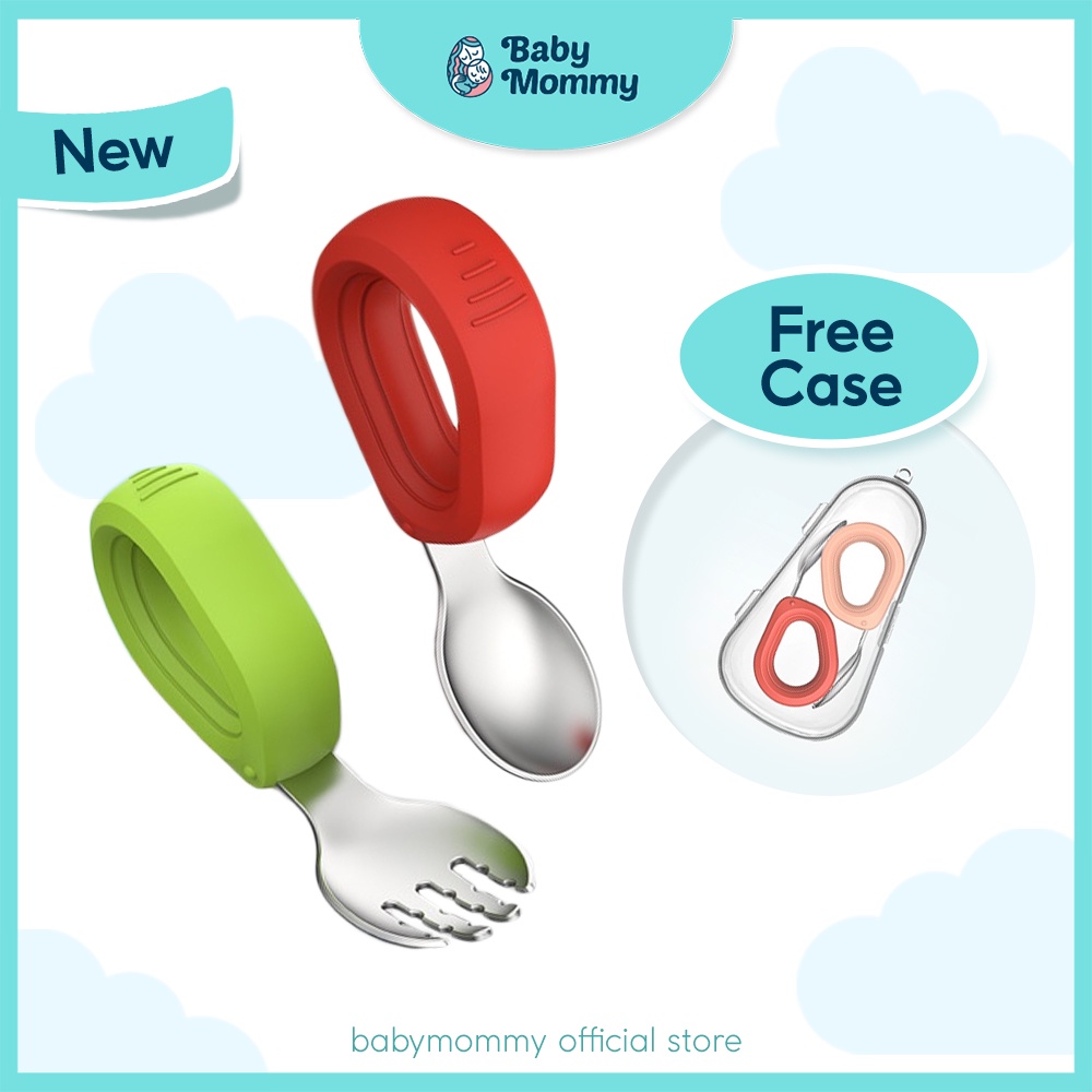 Baby Curved Learning Stainless Steel Spoon Fork Set Round Handle Self ...
