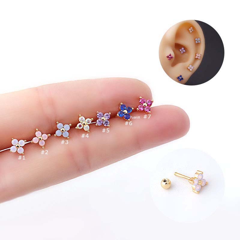 1 Piece Flower Shape Tragus Stud Earrings Women for Ear Helix Upper ...