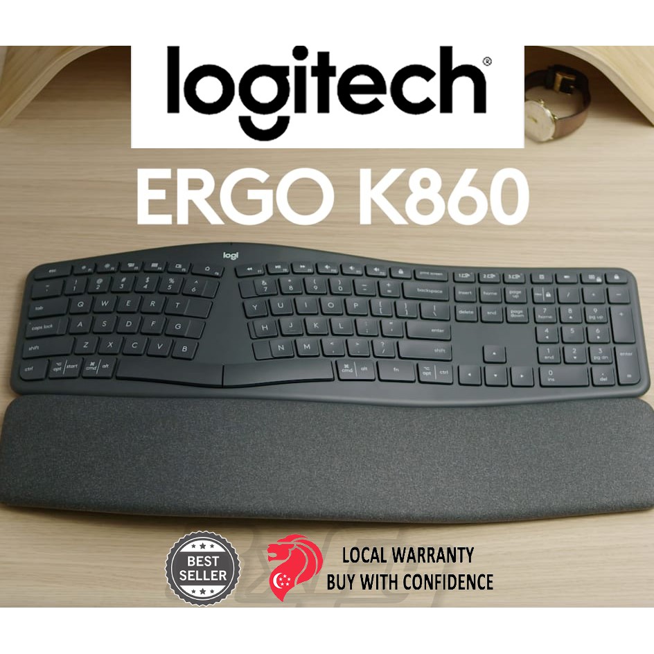 Logi Ergo K860 Wireless Ergonomic Keyboard Wrist Rest Split Keyboard Layout for Windows Mac ...