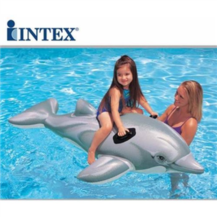 INTEX 58535 Lil Dolphin Ride On Inflatable Float Swimming Pool Swim Floats Pelampung Kolam ...