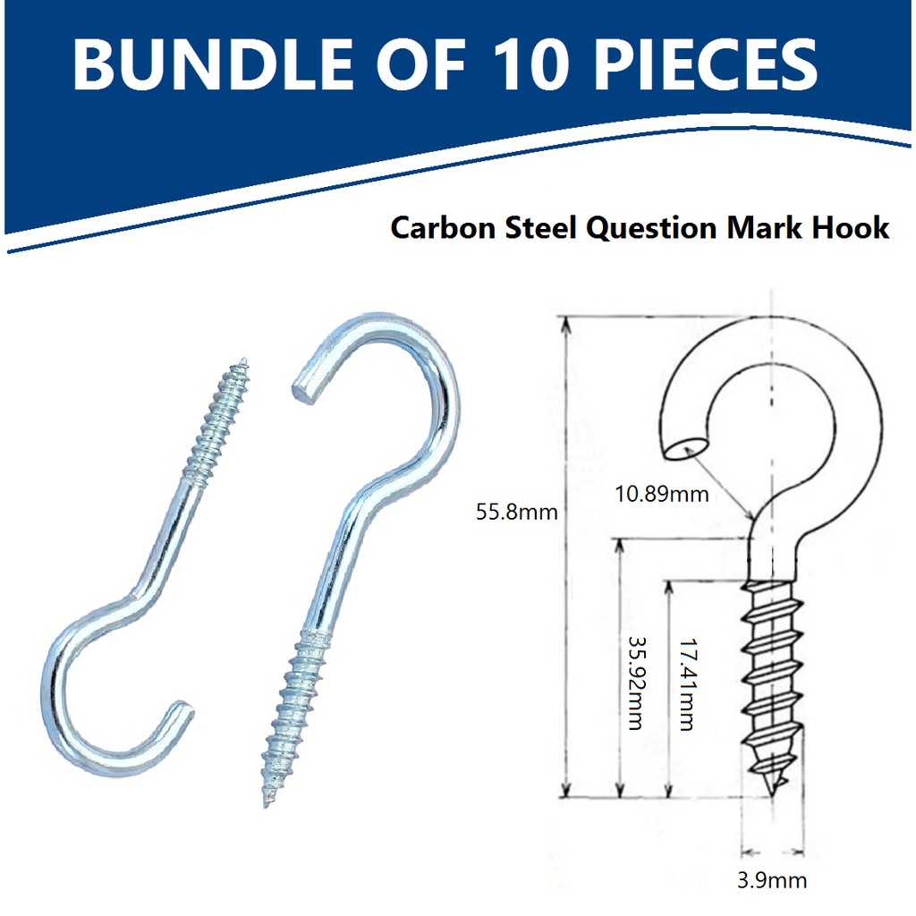 [Bundle of 10] Carbon Steel Question Mark Hook Wall Hook Mirror Hook ...