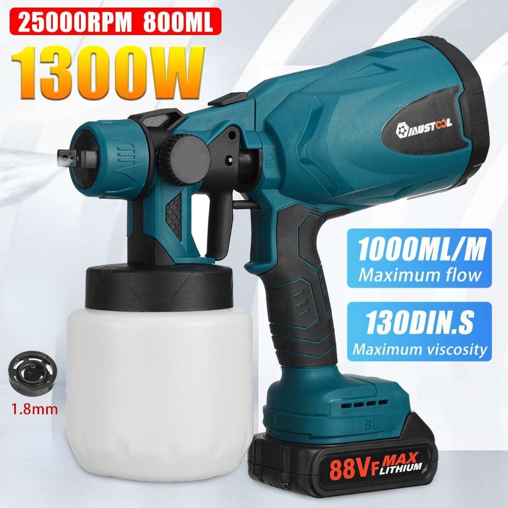 88VF 1300W 800ml Cordless Electric Spray Gun High Power Home Paint ...