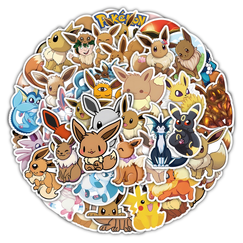 50pcs Cartoon Pokemon Kawaii Eevee Stickers For Skateboard Laptop Phone ...