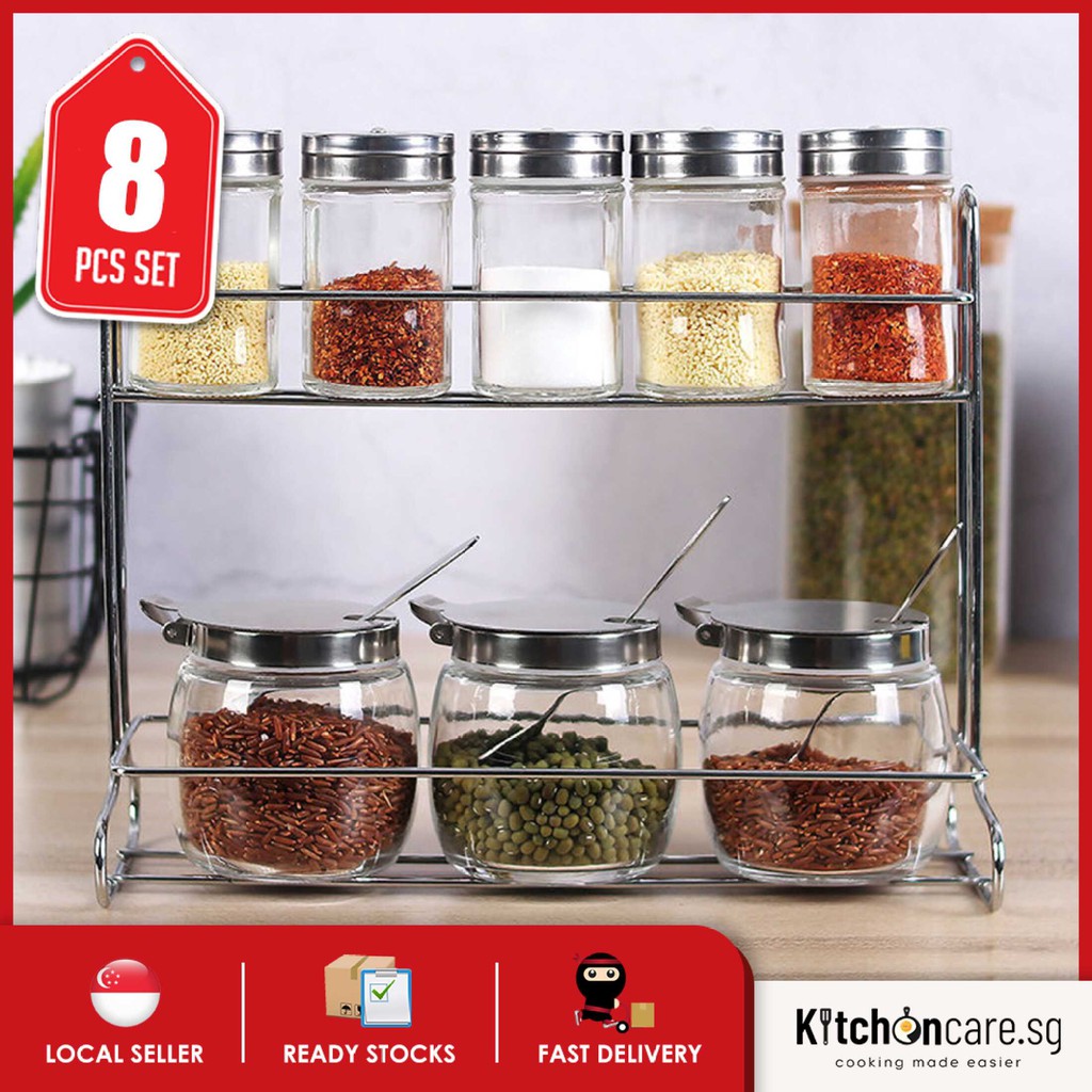 *SG SELLER* 2-Tier Stainless Steel Kitchen Spice Rack With 5 Shaker & 3 ...