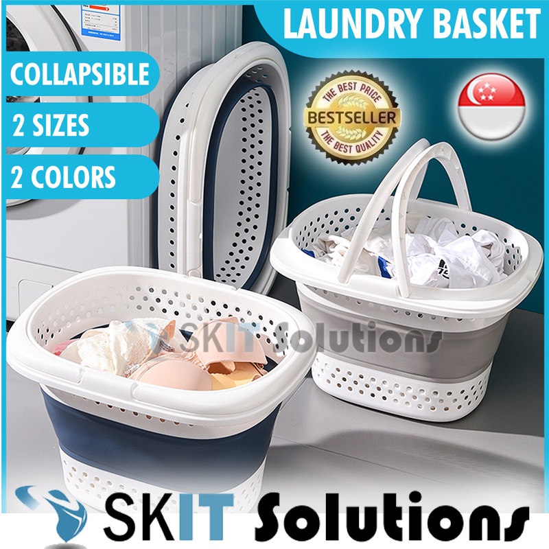 Collapsible Plastic Laundry Backet with Handle Foldable Clothes Storage ...