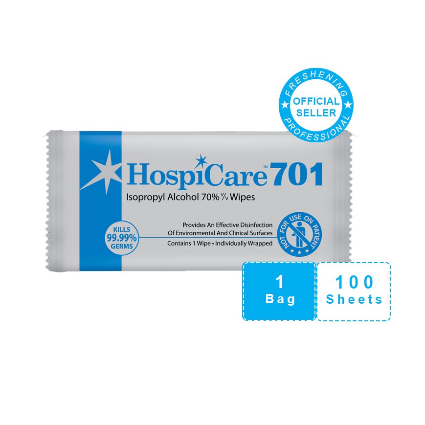HospiCare 70% IPA 701 Alcohol Wipes x100 Sheets (Individually Wrapped ...