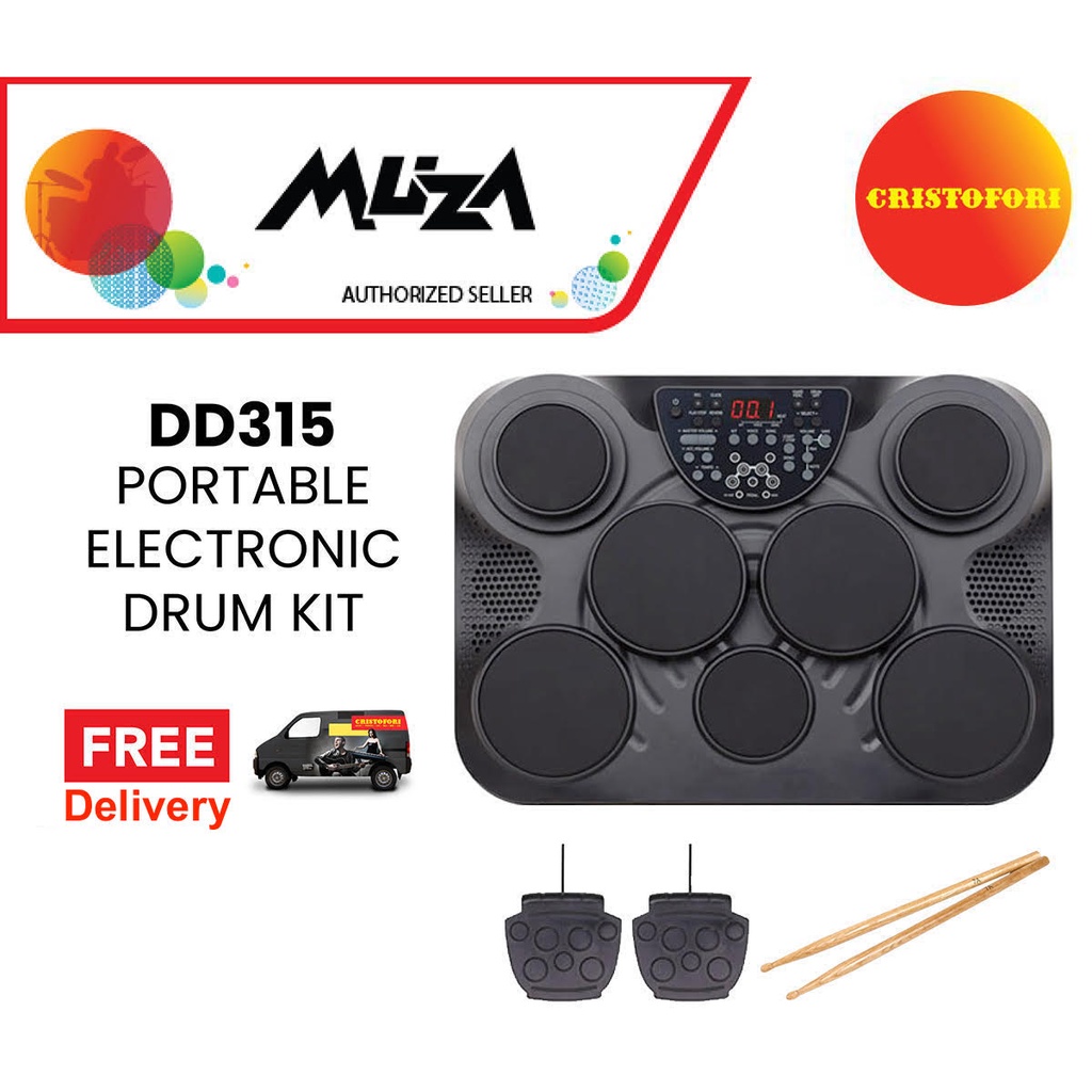 MUZA DD315 Portable Electronic / Digital Drum with Bass & Hi-Hat Pedals ...